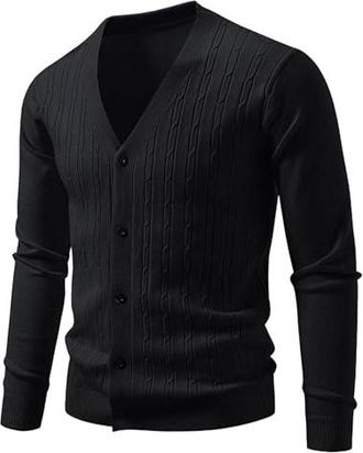 Generic Veste chandail en tricot jacquard &agrave; col en V pour homme 2026, Noir, 3XL