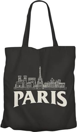 Fabulous Tote Bag Sac Shopping en Toile Noir - Paris Minimalist France Ville Tour Eiffel Louvre - 10 L