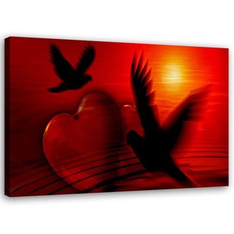 Feeby Vlies Leinwandbild Herz-Sonnenuntergang 30x20 cm Wand Bild Kunstdruck Deko Wohnzimmer Wohnungs Deko Abstrakte Komposition Rot