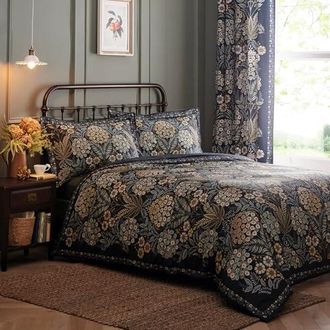 Appletree Marineblauer botanischer Bettbezug, Doppelbettgr&ouml;&szlig;e (200 x 200 cm), wendbares Design, dunkelblauer Blumen-Bettbezug, Farn- und G&auml;nsebl&uuml;mchen-Blau, 100