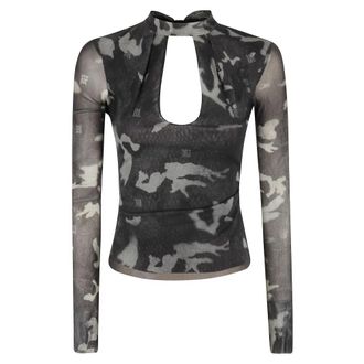 Misbhv Camo Mesh Longsleeve Top - - Tops - Damen - Mehrfarbig - XS