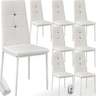 TecTake Tectake - Lot de 8 chaises avec strass avec rev&ecirc;tement en cuir synth&eacute;tique blanc