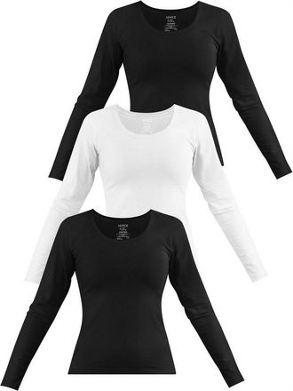 Janice Langarmshirt 3 x Damen Langarmshirt Nimes Figurbetonter Pullover aus Baumwolle