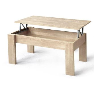 PEGANE Table basse, table de salon relevable en bois coloris ch&ecirc;ne cambrian - longueur 100 x profondeur 50 x hauteur 45/57 cm -PEGANE