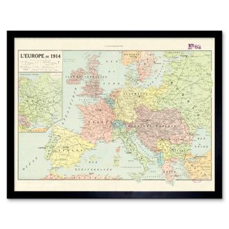 Fine Art Prints Peltier 1914 Politische Karte Europa in franz&ouml;sischer Sprache Gerahmter Druck 30x40 cm