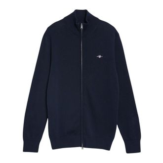 GANT Cardigan zipp&eacute; d&eacute;contract&eacute; en coton - Homme - Pulls - Bleu - Taille: 2XL