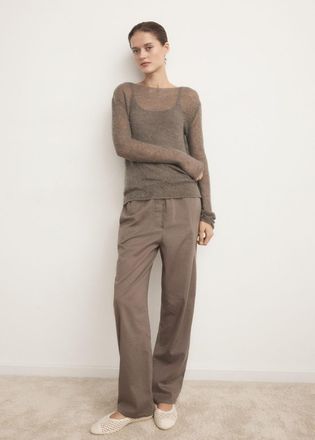 Mango Pull laine maille ajour&eacute;e marron moyen - Femme - S - MANGO