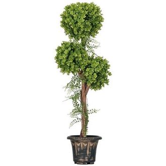HOMCOM Plante Artificielle Arbre 3 Boules de buis avec Pot Ciment, int&eacute;rieur et ext&eacute;rieur, Hauteur 115 cm