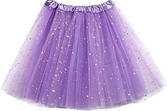 Generic Jupe Paillette Femme Short Sequin Jupe Tutu avec Paillettes Trois &Eacute;toiles pour Danse Adultes, Jupe Mesh pour Performance