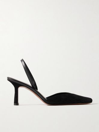 Neous Dilmun Slingback-pumps Aus Veloursleder Mit Lederbes&auml;tzen - Schwarz