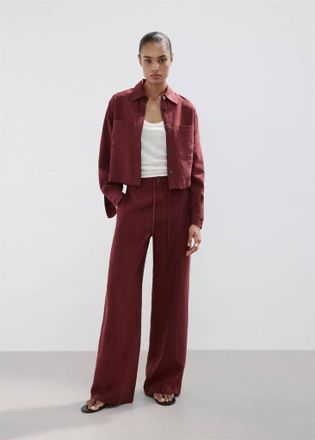 Mango Pantalon droit Lyocell orange br&ucirc;l&eacute; - Femme - 32 - MANGO