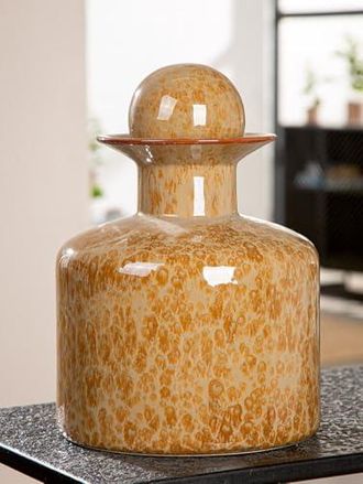 Gilde Deckelvase Mora Keramik Braun, 29 cm Höhe, 21 cm Durchmesser, Dekorative Vase