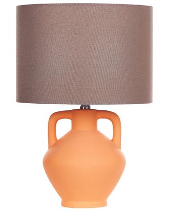 Beliani Tischlampe Keramik Vasenfu&szlig; orange Stoffschirm braun Trommelform modern Labrada