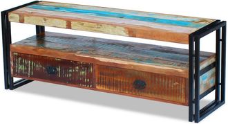 Festnight TV-Schrank Fernsehschrank Holz Fernsehtisch TV-Tisch aus Recyceltes Massivholz 120x35x45cm TV-Lowboard mit 2 Schubladen