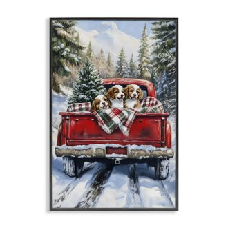 Stupell Industries Petal Prints Design Christmas Truck Pups Trio, gerahmt, Giclée-Kunst, Grau, 76,2 x 50,8 cm