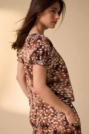 Next Carmenbluse Bardot-Oberteil mit Puff&auml;rmeln und Leinenanteil (1-tlg)