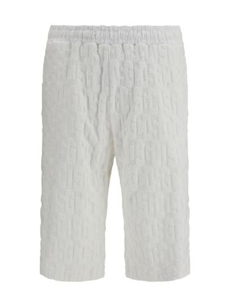 GCDS Mens Shorts Monogram Optic White White-White Cotton Bermuda White/white