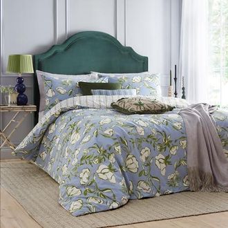 furn. Wylder Albera Bettw&auml;sche-Set mit Blumenmuster, handbemalt, Heritage-Blumenmuster, wendbare Bettw&auml;sche (French Blue - Super-Kingsize-Bett)