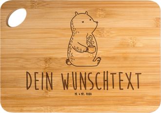 Mr. & Mrs. Panda Holzbrett Mit Gravur B&auml;r Kaffee - Personalisierte Geschenke, Fr&uuml;hst&uuml;cksbrett personalisiert, Brettchen, Schneidebrett Holz, Teddy, Motivation, Namen, 