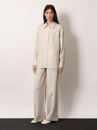 R&oacute;he Womens Trousers Striped Silk Beige