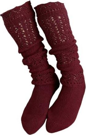 Generic Chaussettes longues tricot&eacute;es, l&eacute;g&egrave;res pour femme, rouge vin, 35/39 EU