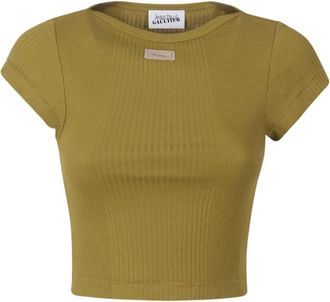 Jean Paul Gaultier Femme, Tops, Vert, Taille: 40 FR Ribbed Cropped Baby Tee