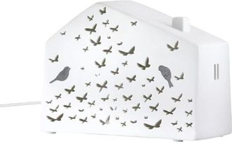 Gilde Tischleuchte Vogelhaus aus Porzellan - matt wei&szlig; - Hausform - H&ouml;he 14cm x Breite 19cm - Prickellampe