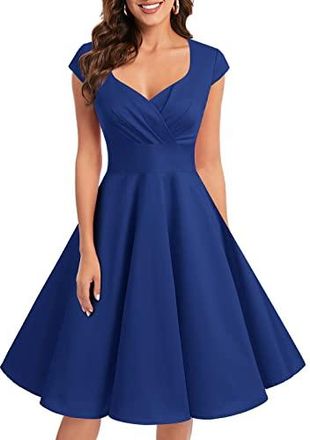 Bbonlinedress Robe Femme de Soir&eacute;e Cocktail Vintage Femme Chic Courte pour Mariage Invit&eacute; Gala F&ecirc;te T&eacute;moin Anniversaire Col Carr&eacute; Royal Blue 3XL