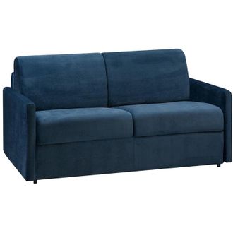 Vente-Unique Vente-unique - Canap&eacute; 2 places convertible express en velours bleu nuit - Couchage 120 cm - Matelas 18 cm calife
