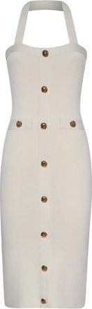 Silvian Heach Femme, Robes, Blanc, Taille: 36 FR Robe Midi &agrave; Col Halter avec Fermeture D&eacute;corative sur le Devant