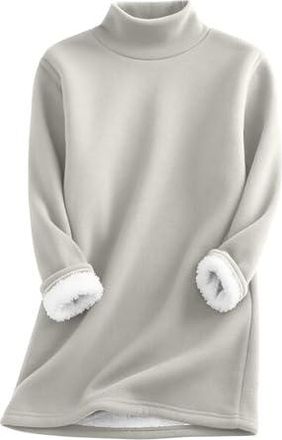 Generic Chandail dhiver doublé grande taille pour femme, sweat-shirt doublé en polaire pour femme, pull à col montant, chemises thermiques, col rond, pull en 