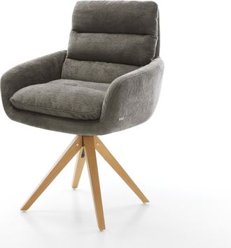 DELIFE Drehstuhl Abelia-Flex mit Armlehnen Boucl&eacute; Soft Schlamm Holzgestell kantig Natur 180&deg; drehbar, Esszimmerst&uuml;hle