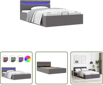 vidaXL vidaXL LED-Beleuchtung - Bett mit Bettkasten Hydraulisch LED Grau Kunstleder 120x200 cm