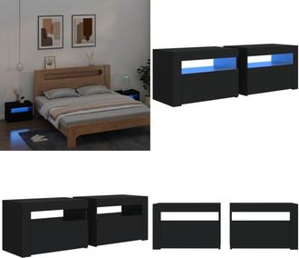 vidaXL Tables de chevet 2 pcs avec led Noir 60x35x40 cm - Table De Chevet - Meuble De Chambre - Meubles De Salon - Éclairage Led - Lampe De Chevet - Home &