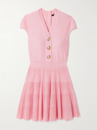 Balmain Minikleid Aus Rippstrick Mit Zierkn&ouml;pfen - Pink