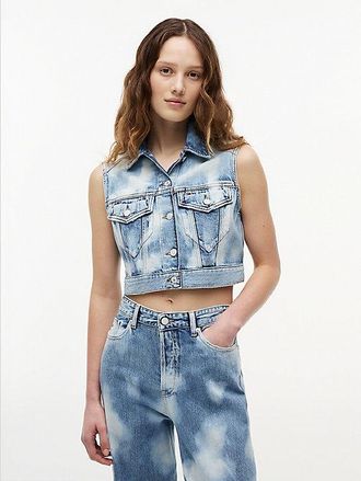 Tommy Hilfiger Gilet sans manches trucker court en denim tie and dye