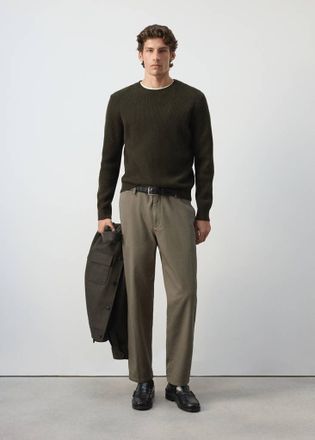 Mango Pull-over maille c&ocirc;tel&eacute;e kaki - Homme - XXL - MANGO MAN
