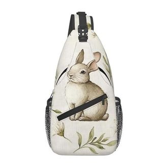 Generic Sac &agrave; dos &agrave; bandouli&egrave;re pour homme Motif lapin et fleurs de P&acirc;ques
