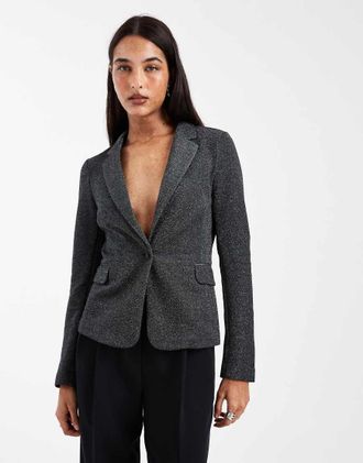 Vero Moda Blazer stretch ajusté à paillettes - Noir et argenté