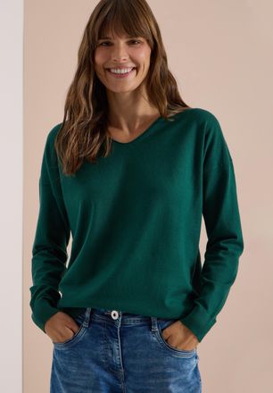 Cecil Strickpullover CECIL, Damen, Gr. XXL (46), gr&uuml;n (schwarz fir gr&uuml;n), Feinstrick, 50% Viskose, 28% Polyester, 22% Polyamid, unifarben, comfort fit norma
