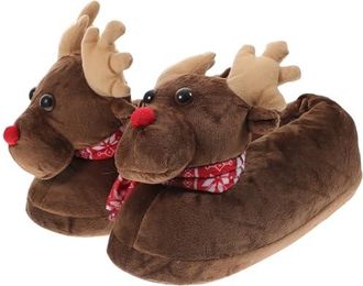 IFUNDOM Pantoufles dInt&eacute;rieur de No&euml;l pour Couples Motif Petit Renne Semelle Antid&eacute;rapante Taille L Pantoufles en Peluche Confortables Usage Maison et Hiver C