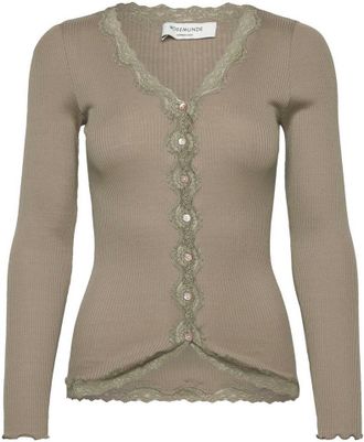 Rosemunde Strickjacke Babette Silk Cardigan mit Seide Vintage-Spitzenbesatz, Perlmuttknopfleiste, Langarm, Seidenmix