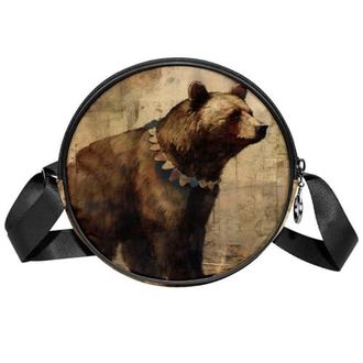 Generic Sac &agrave; bandouli&egrave;re rond pour femme, petit sac &agrave; bandouli&egrave;re vintage avec fermeture &eacute;clair, bretelles r&eacute;glables, sac &agrave; main rond d&eacute;contract&eacute; pour femmes