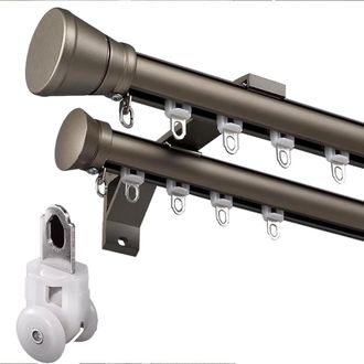 Generic Gardinenstangen Innenlauf 2-Läufig,mit Endstück Kappe,Halterung,Wandmontage Gardinenschiene aus Aluminium,Dekorative Fenster für Wohnzimmer Schlafzimm