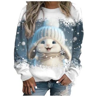 Generic Sweatshirt Noel Femme Pull Hiver Chaud Chic Et Élégant, Ras du Cou à Motif Animal pour, Haut décontracté à Manches Longues (White, XXL)
