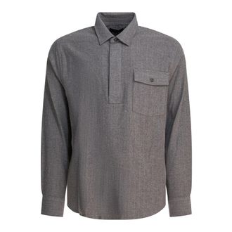 Vince Herringbone-Hemd mit Knopfleiste aus Baumwollmischgewebe - - Shirts - Herren - Grau - L