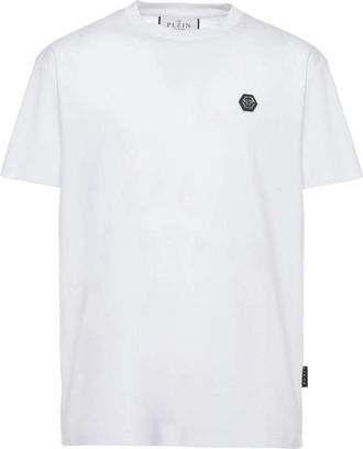 Philipp Plein Homme, Tops, Blanc, Taille: XL Round Neck T-Shirt Hexagon