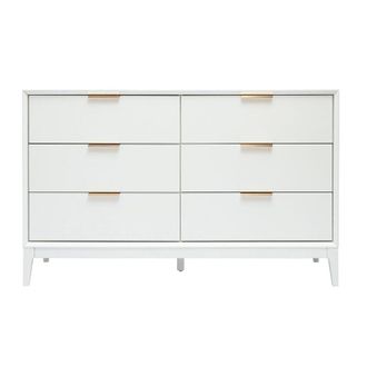 Miliboo Wei&szlig;es mattes Sideboard mit goldenem Metall 6 Schubladen L120 cm giana