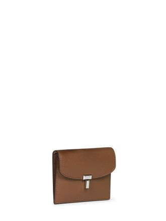 Toteme Womens Card Holder T-Lock Tiramisu Brown Calf Leather Wallets & Purses