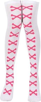 Generico Chaussettes hautes &agrave; la cuisse &agrave; imprim&eacute; os, chaussettes longues noires blanches roses pour femmes, 6 roses rouges blanches, Taille Unique